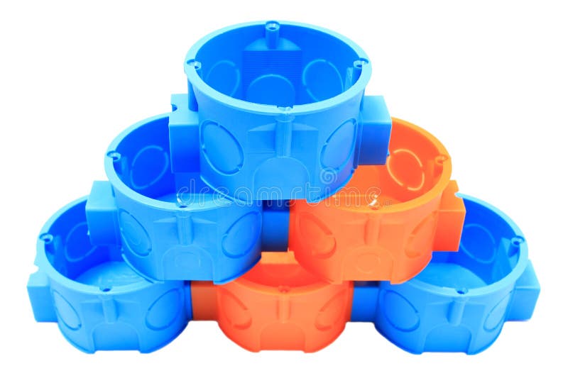 Stack of Blue and Orange Electrical Boxes. White Background Stock Image ...