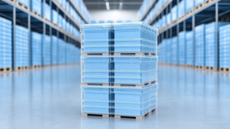 A Stack of Blue Pallets in a Spacious Warehouse Showcasing Organized ...