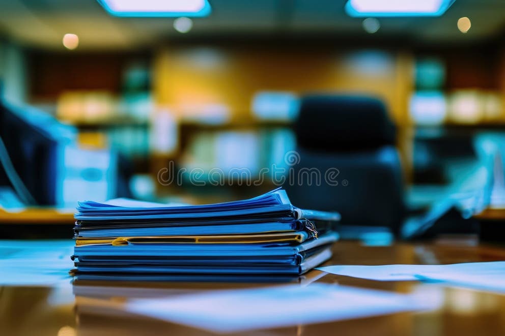 Stack of Blue Papers on a Desk Stock Image - Image of file, sheet ...