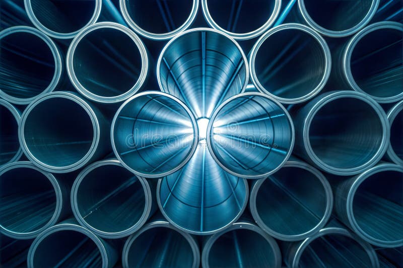 Stack of Blue Plastic Pipes with Centered Light Radiating through Stock ...