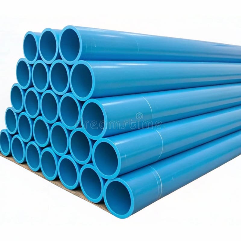Stack of Blue Plastic Pipes Isolated on White Background Stock ...