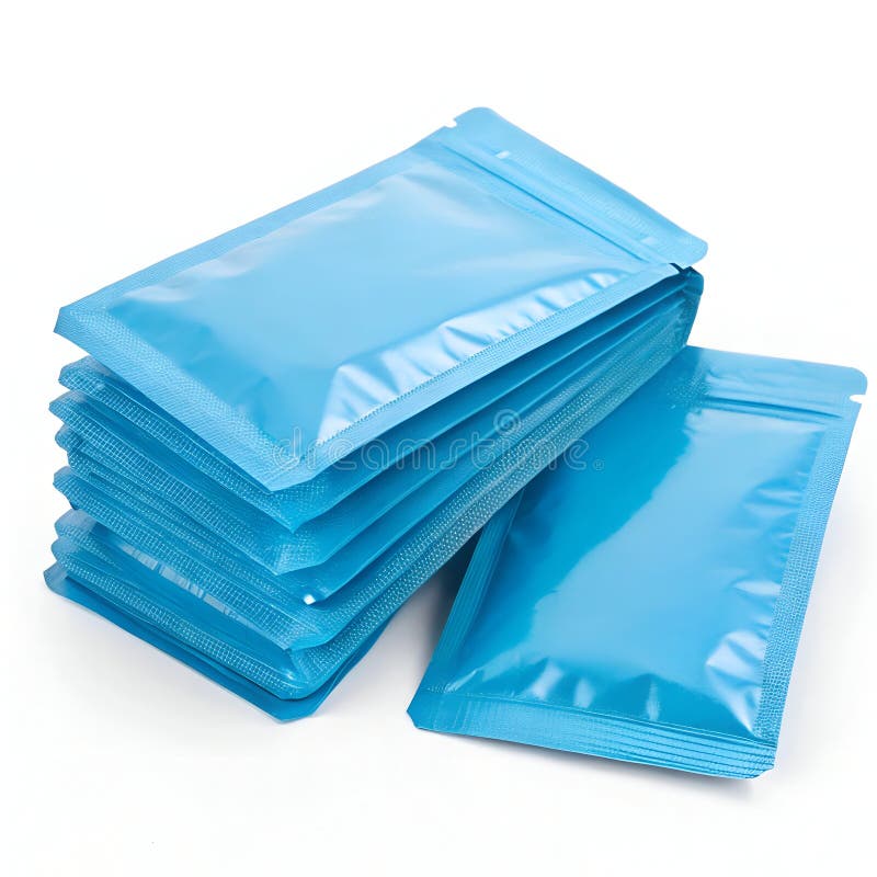 Stack of Blue Plastic Pouches Stock Illustration - Illustration of ...