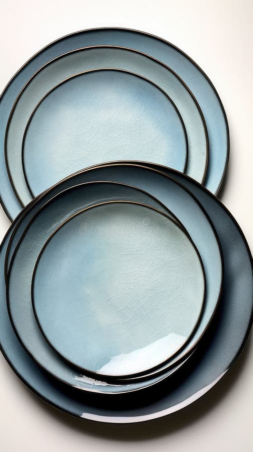 A Stack of Blue Plates Sitting on Top of a Table Stock Illustration ...