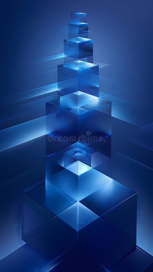 A Stack of Blue Rectangles on Dark Blue Surface Creates a Symmetrical ...
