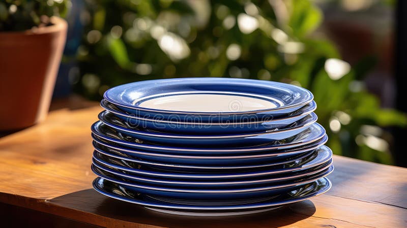 Stack blue rim plate stock illustration. Illustration of aesthetic ...