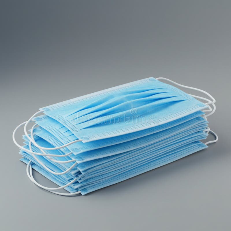 A Stack of Blue Surgical Masks Placed on a Gray Surface. the Masks are ...
