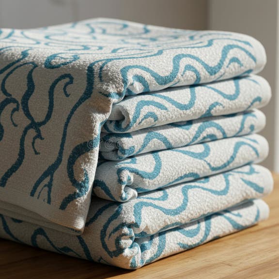Stack of Blue and White Wave Pattern Towels Stock Illustration ...