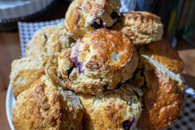 A Stack of Blueberry Scones on a White Cake Stand Stock Photo - Image ...