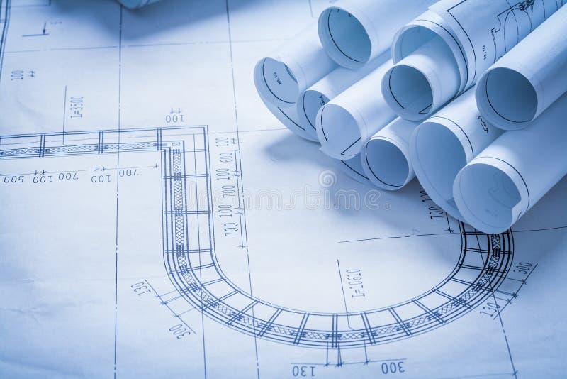 Stack of Blueprint Rolls Construction Concept Stock Image - Image of ...