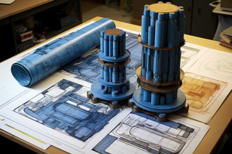 Stack of Blueprints for Nuclear Battery Design Stock Illustration ...