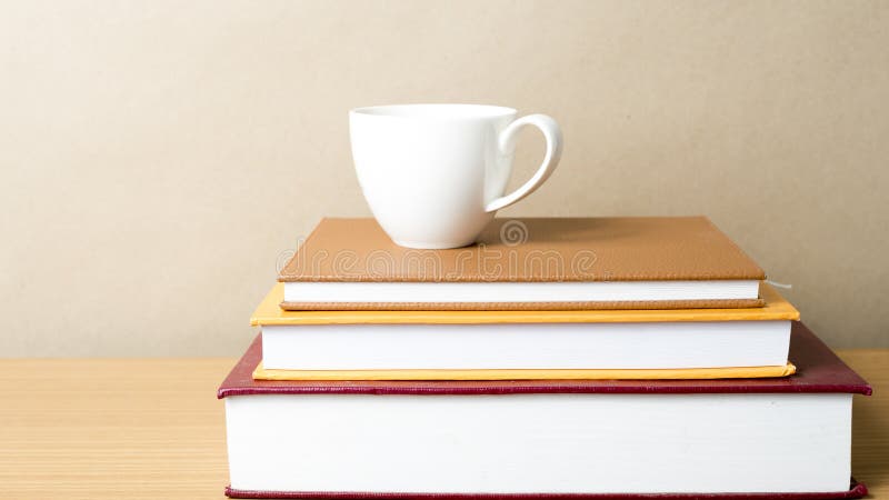 Stack of Book with Coffee Cup Stock Image - Image of background, rainy ...