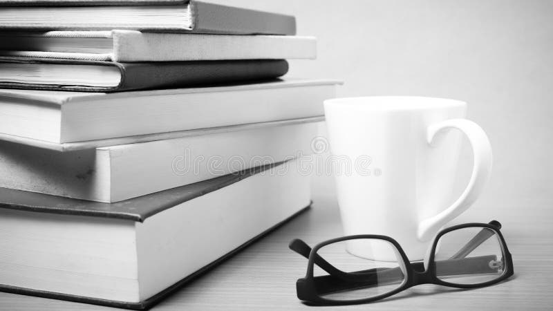 Stack of Book with Coffee Mug Black and White Tone Style Stock Image ...