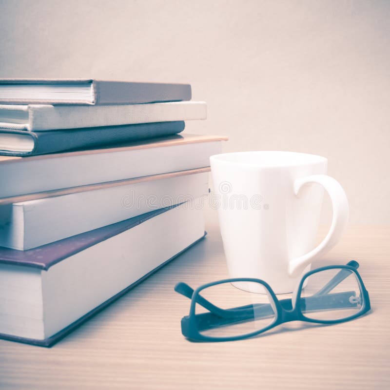 Stack of Book with Coffee Mug Vintage Style Stock Image - Image of ...