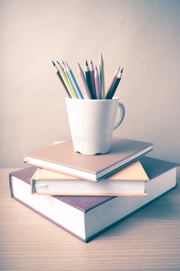 Stack of Book with Color Pencil Stock Image - Image of wisdom ...