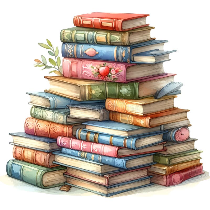 Stack of Book for Education Card Watercolor Paint Stock Illustration ...