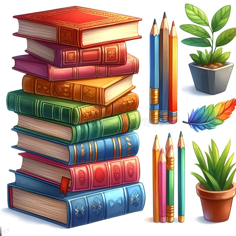 Stack of Book for Education Card Watercolor Paint Stock Illustration ...