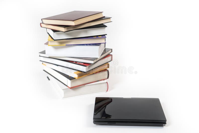 Stack of Book and Laptop Isolated on White Background Stock Image ...