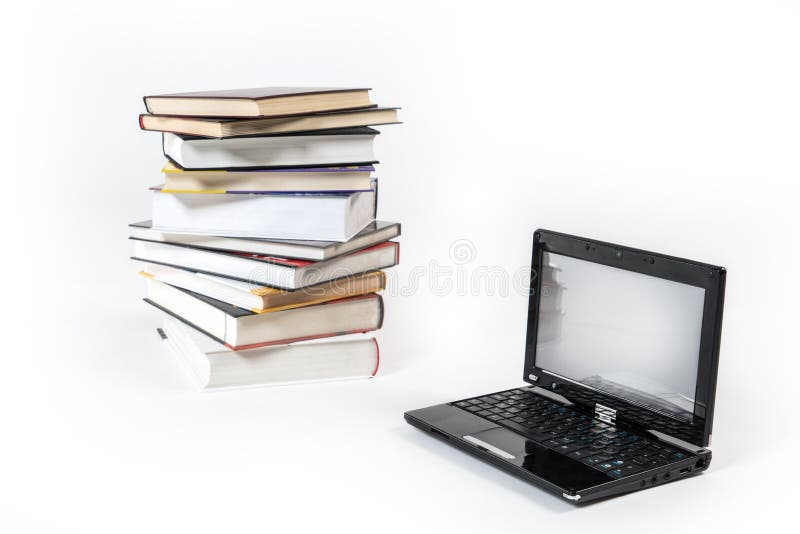 Stack of Book and Laptop Isolated on White Background Stock Image ...