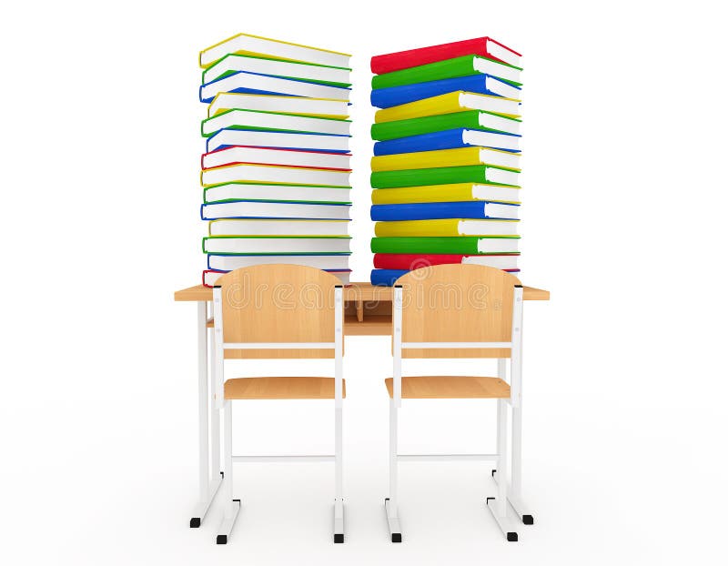 Stack of Book Over School Desk Stock Illustration - Illustration of ...