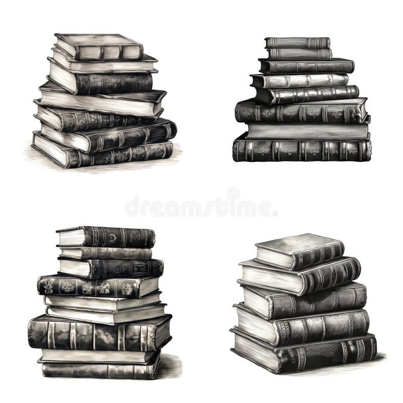 Stack Book Set Gravure Style. Pile of Books Illustration Stock Photo ...