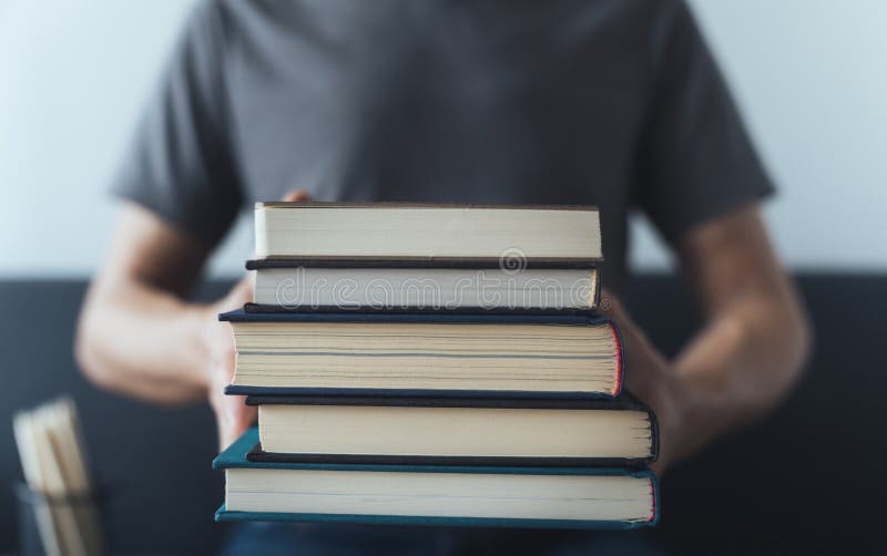 Stack of Book or Textbook with Pencil for Studying, Writing or Reading ...