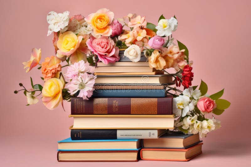 Stack of Books Adorned with Fresh Flowers. Concept of Relaxation and ...