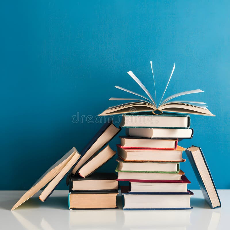 Stack of Books Against Vibrant Blue Backdrop Top Book Invites ...