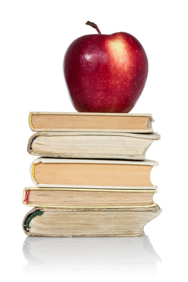 Stack of books with apple stock image. Image of class - 28263437