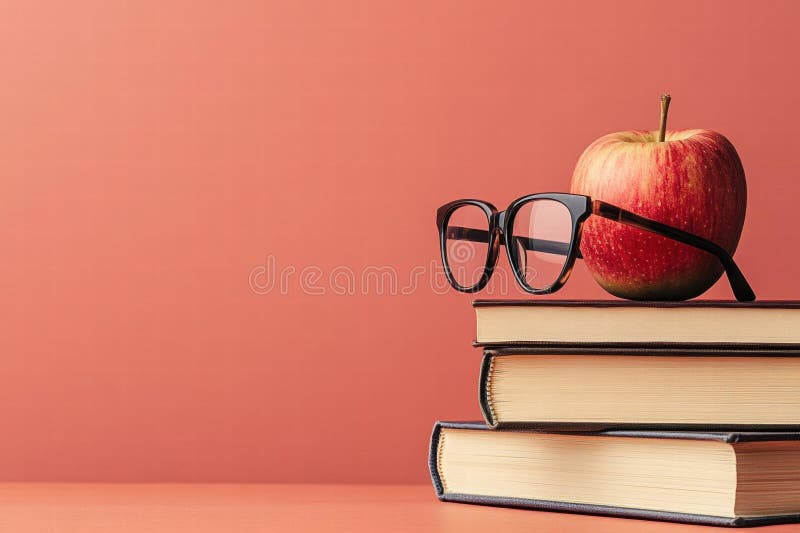 Stack of Books with Apple and Glasses, a Symbol of Knowledge, Learning ...