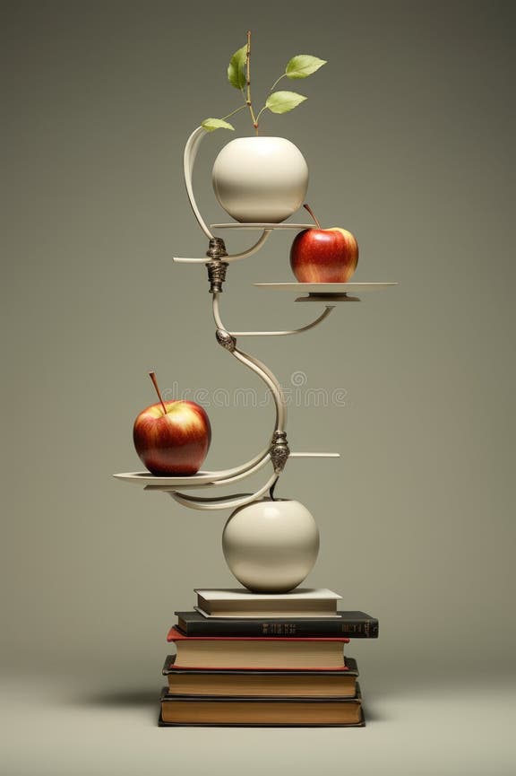 A Stack of Books with Apples on Top of Them. Surreal Still Life. Stock ...