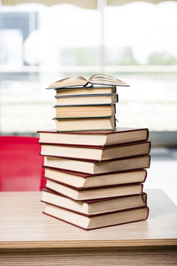 The Stack of Books Arranged the Office Desk Stock Image - Image of ...