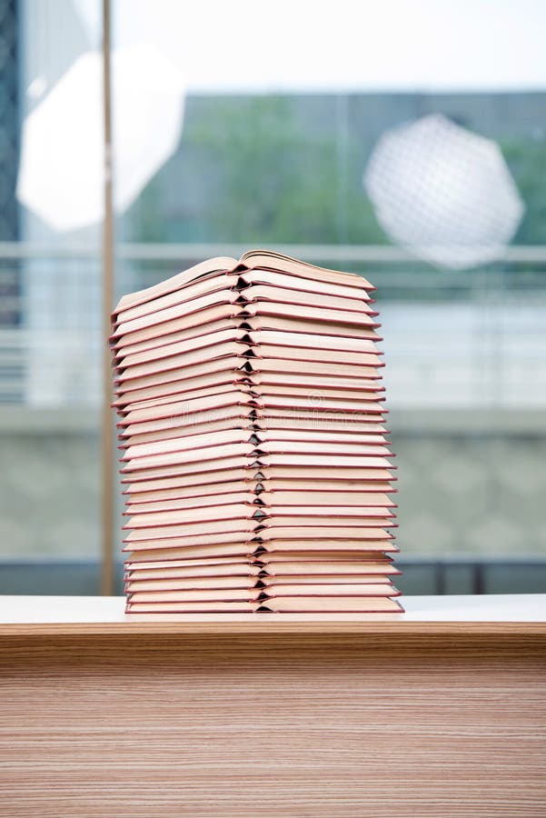 The Stack of Books Arranged the Office Desk Stock Photo - Image of ...