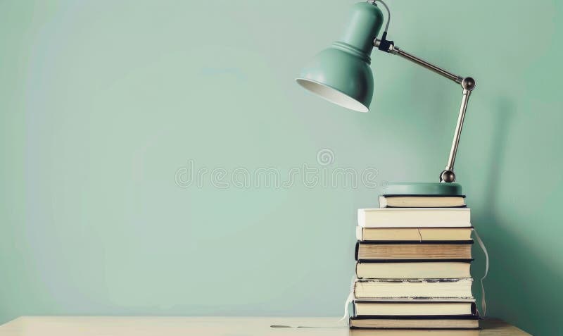 Stack of Books on a Beige Table with a Pastel Sage Green Background ...