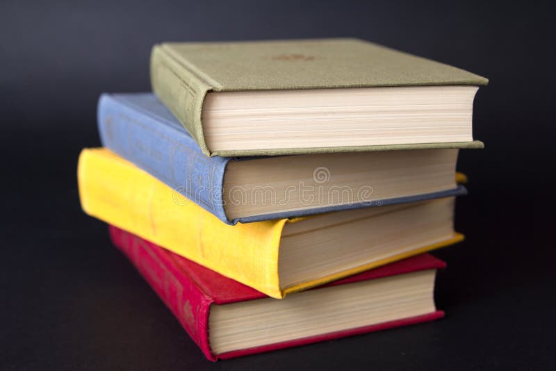 Stack of Books on Black Background Stock Image - Image of pile, design ...