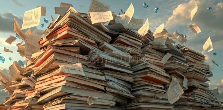 A Stack of Books on a Black Background Disintegrating into Tiny ...