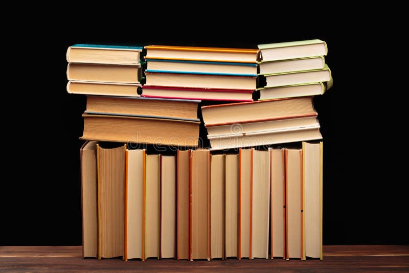 Stack of Books on a Black Background.Education Stock Image - Image of ...