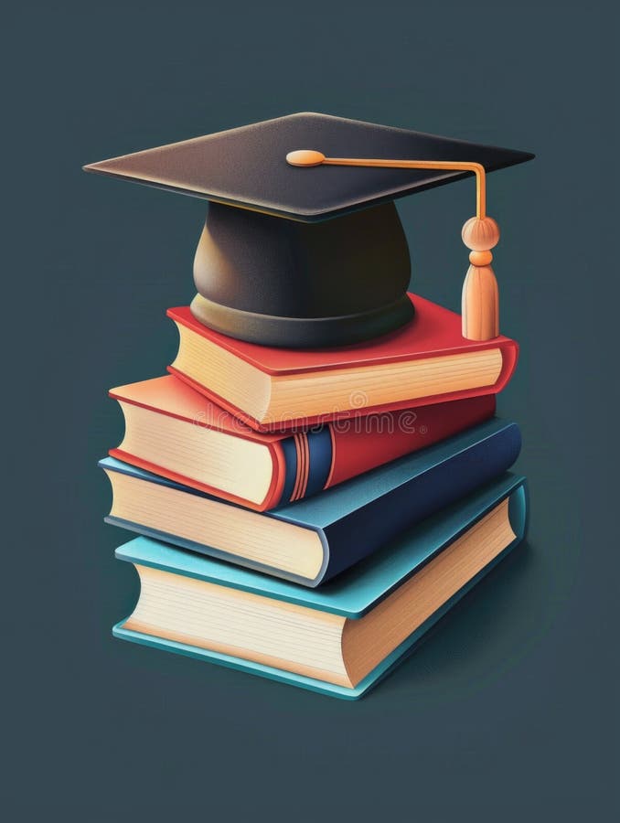 A Stack of Books with a Black Cap on Top Stock Image - Image of ...