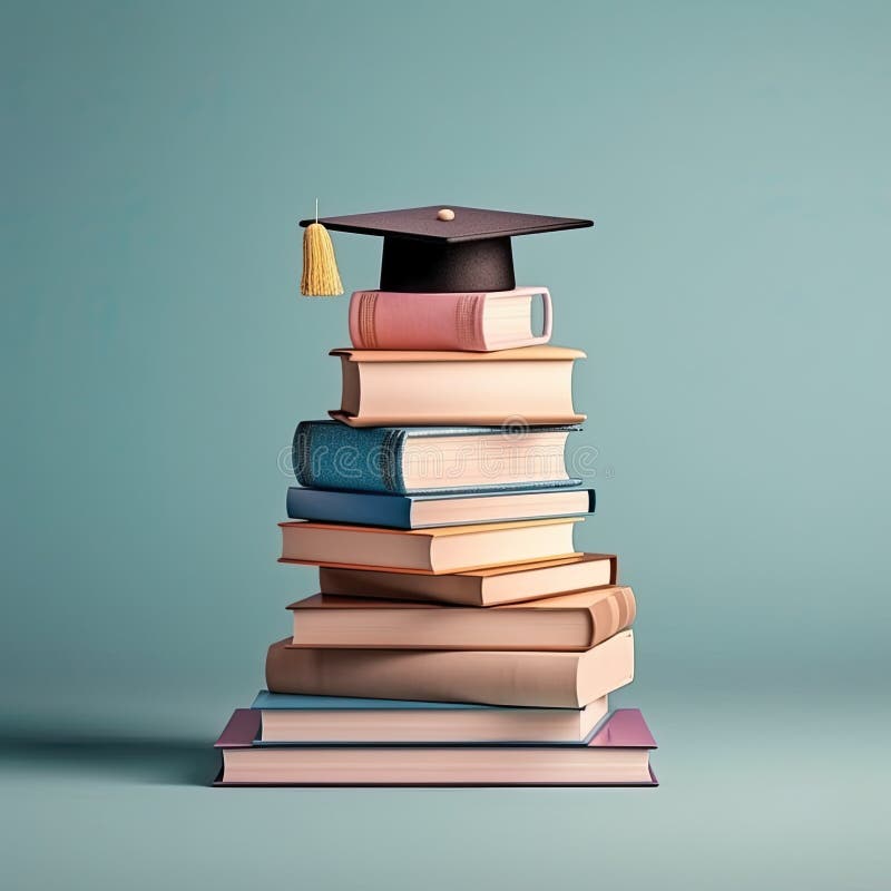Stack Books with Black Square Academic Cap on Top,Graduation in School ...