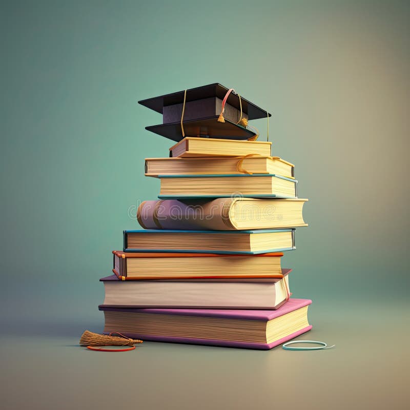 Stack Books with Black Square Academic Cap on Top,Graduation in School ...