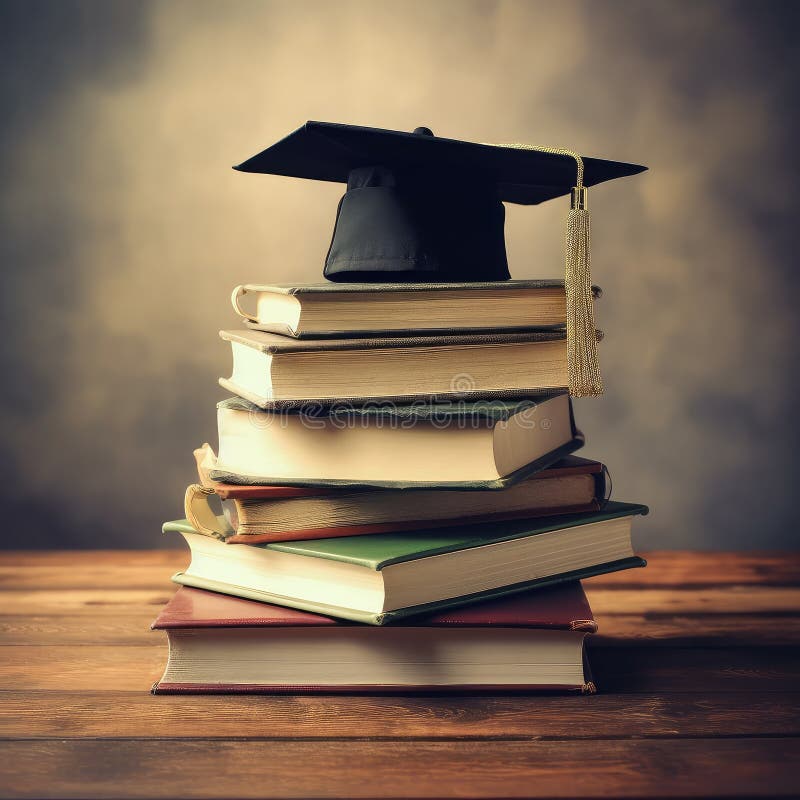 Stack Books with Black Square Academic Cap on Top,Graduation in School ...