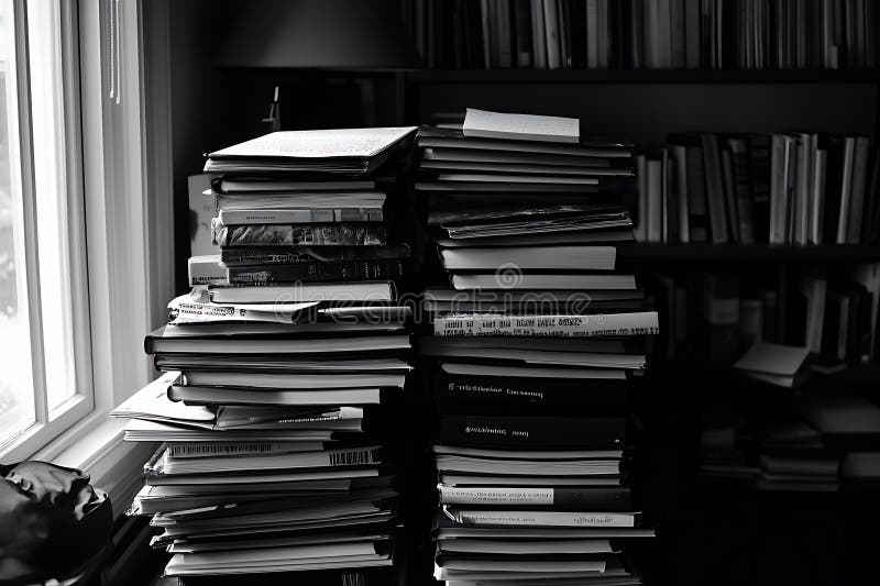 Stack of Books in Black and White Stock Illustration - Illustration of ...