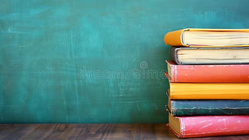 Stack of Books on Blackboard Background. Back To School Concept. Copy ...