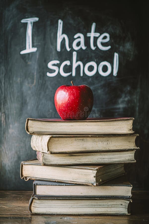 The Stack of Books is on the Blackboard of an Old School Desk Stock ...