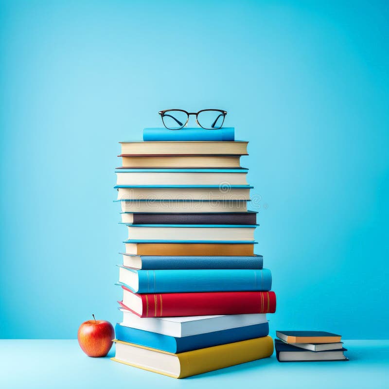 Stack of Books on Blue Background. Education Concept. AI Generated ...