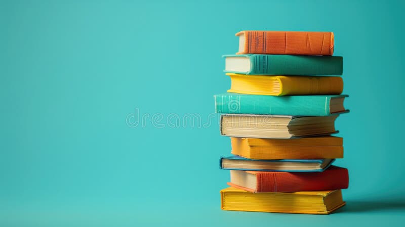 Stack of Books on Blue Background. Education Concept. Copy Space Stock ...