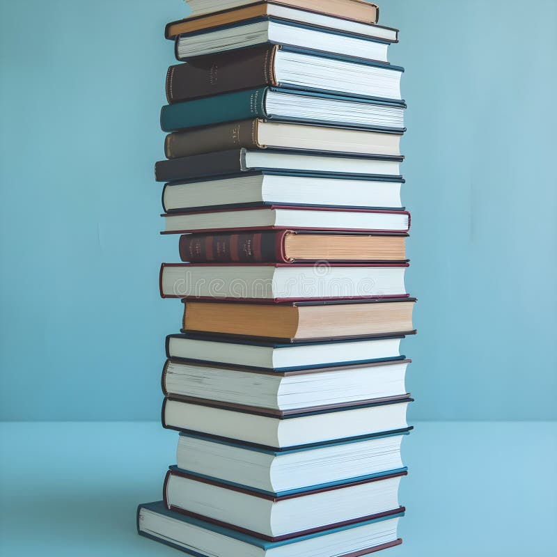 Stack of Books on Blue Background Stock Illustration - Illustration of ...