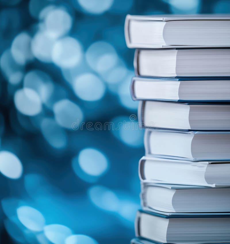 Stack of Books with Blurred Blue Background Creating a Serene Reading ...