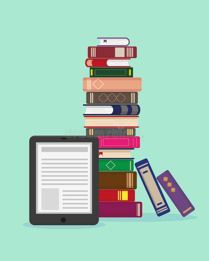 Stack of Books and Computer Screen Stock Vector - Illustration of ...
