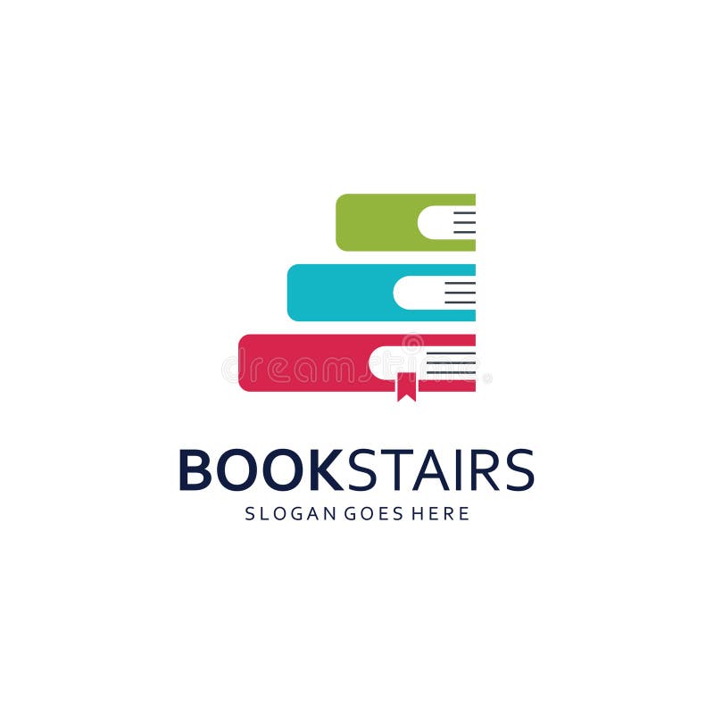 Stack of Books or Book Stairs Logo Template Stock Vector - Illustration ...