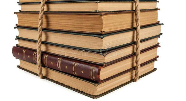 A Stack of Books Bound with a Thick Rope, Placed Horizontally. the ...